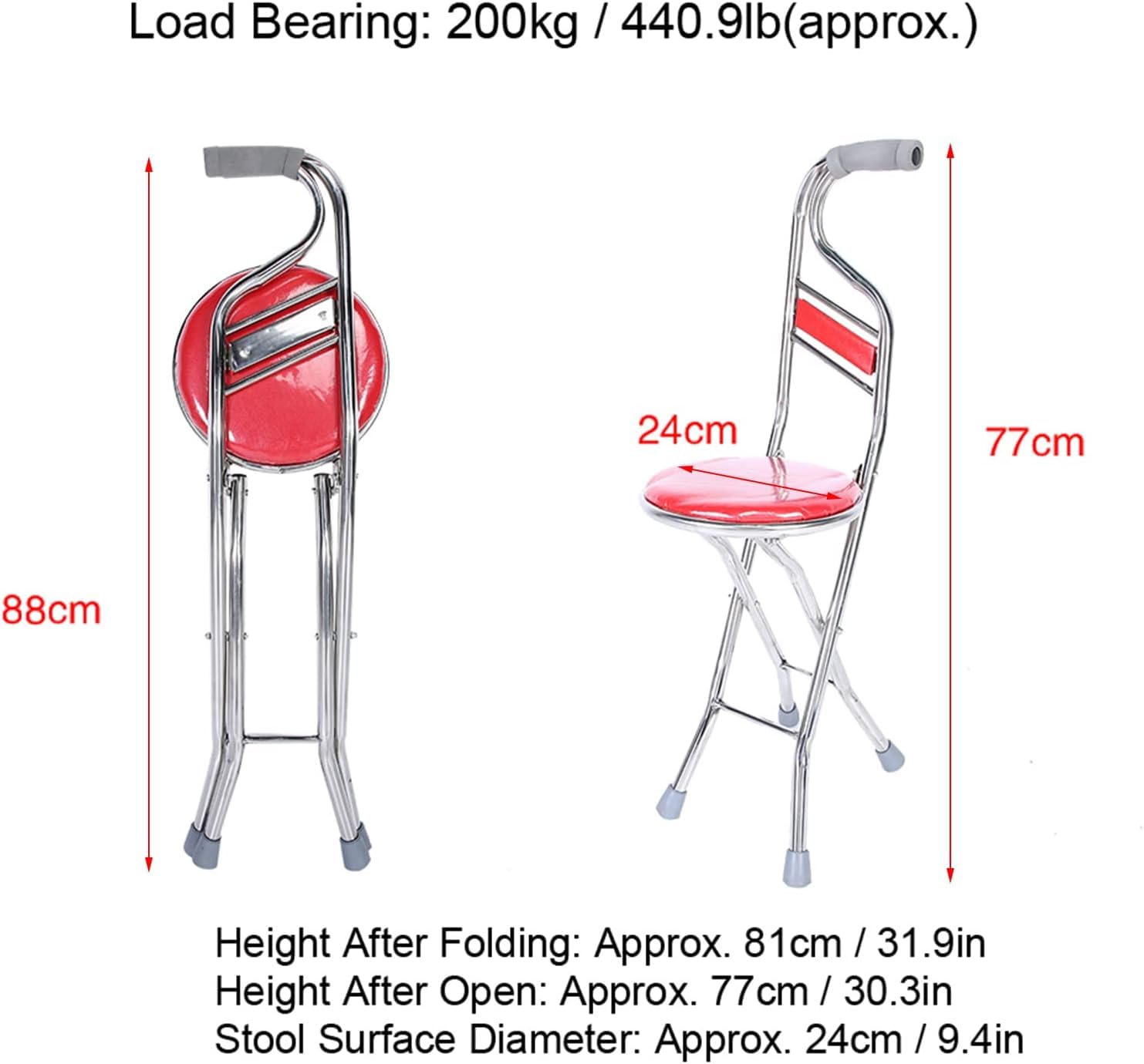 Walking Stick Chair Combo,Massage Seat Board & Ergonomic Handle, Adjustable Anti-Skid Walking Stick for Arthritis Disabled and Elderly