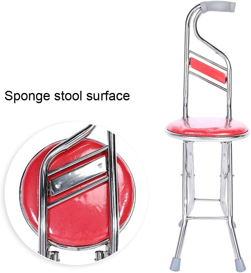 Walking Stick Chair Combo,Massage Seat Board & Ergonomic Handle, Adjustable Anti-Skid Walking Stick for Arthritis Disabled and Elderly