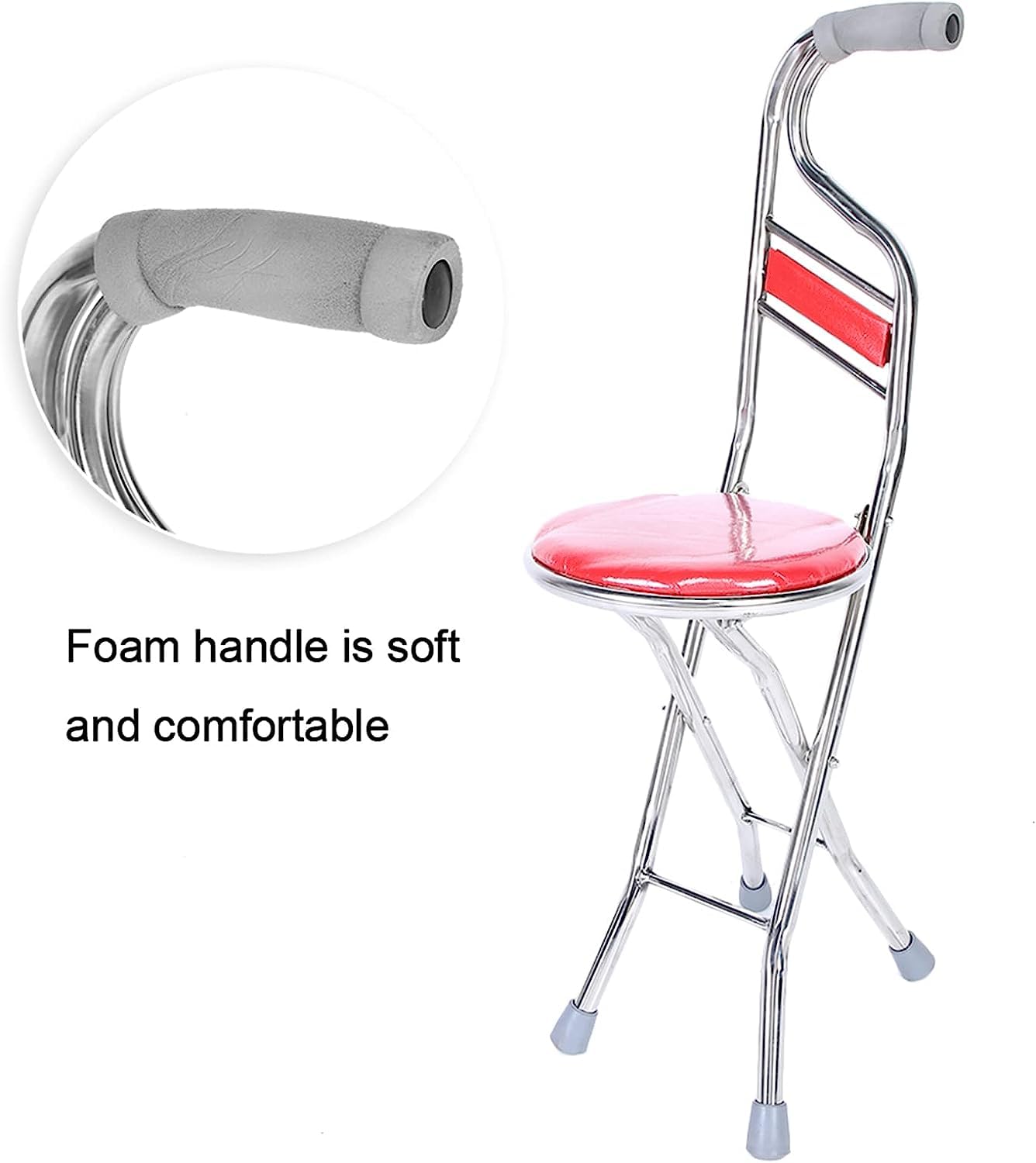 Walking Stick Chair Combo,Massage Seat Board & Ergonomic Handle, Adjustable Anti-Skid Walking Stick for Arthritis Disabled and Elderly