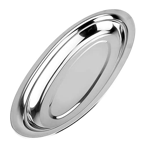 KOWMcp Dinner Plates Plate Serving Steel Stainless Platter Plates Tray Oval Fish Dish Dinner Metal Dessert Food Sushi Snack Steaming Fruit Platters
