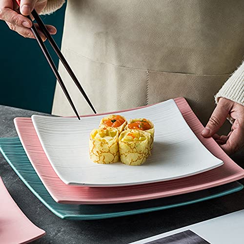 KOWMcp Dinner Plates 1Pcs Striped Dinner Plate Household Dishes, Can Be Used to Place Steaks, Vegetables, Fruits, Pasta (Color : Pink, Size : S)