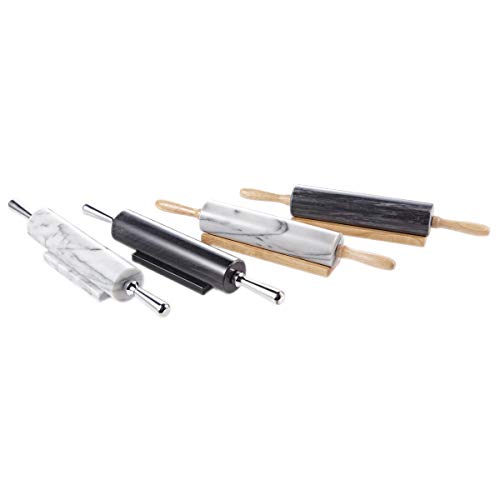 JEmarble Rolling Pin-Wooden Handles(White)(Premium Quality)Polished Surface 18-inch(10"Barrel) Genuine Stone Non-stick Save Effort Easy to Clean