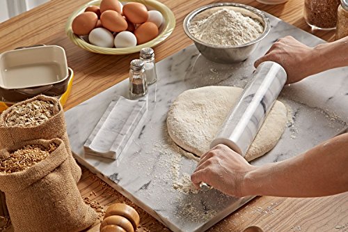 JEmarble Rolling Pin-Wooden Handles(White)(Premium Quality)Polished Surface 18-inch(10"Barrel) Genuine Stone Non-stick Save Effort Easy to Clean