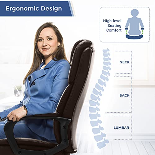 Executive Office Desk Chair Adjustable High Back Ergonomic Managerial Rolling Swivel Task Chair Computer PU Leather Home Office Desk Chairs with Lumbar Support, Brown