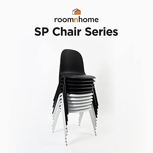 Roomnhome Stackable self-Assembly Plastic seat and Durable Steel Frame Kitchen, Dining, Bedroom Chair Set of 2(White)