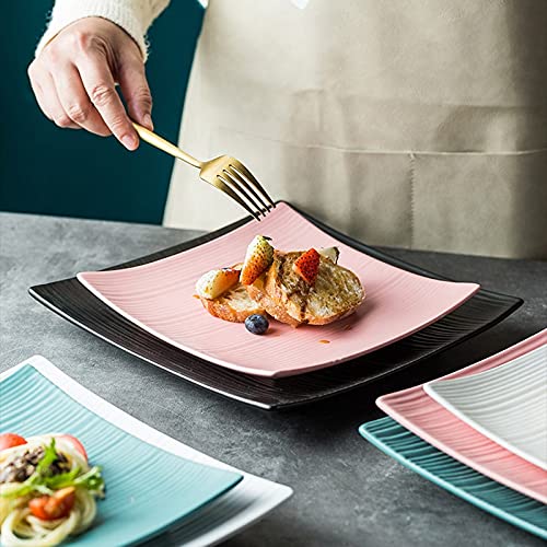 KOWMcp Dinner Plates 1Pcs Striped Dinner Plate Household Dishes, Can Be Used to Place Steaks, Vegetables, Fruits, Pasta (Color : Pink, Size : S)
