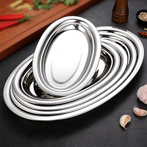 KOWMcp Dinner Plates Plate Serving Steel Stainless Platter Plates Tray Oval Fish Dish Dinner Metal Dessert Food Sushi Snack Steaming Fruit Platters