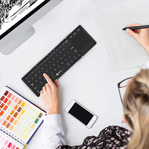 iClever Foldable Keyboard, BK08 Bluetooth Keyboard with Sensitive Touchpad (Sync Up to 3 Devices), Pocket-Sized Tri-Folded Portable Keyboard for iPad Mac iPhone Android Windows iOS, Silver