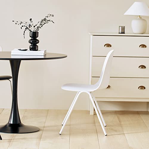 Roomnhome Stackable self-Assembly Plastic seat and Durable Steel Frame Kitchen, Dining, Bedroom Chair Set of 2(White)