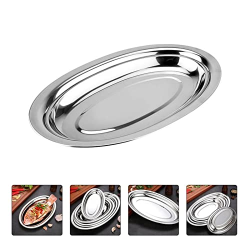 KOWMcp Dinner Plates Plate Serving Steel Stainless Platter Plates Tray Oval Fish Dish Dinner Metal Dessert Food Sushi Snack Steaming Fruit Platters