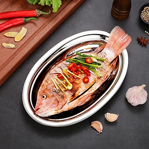 KOWMcp Dinner Plates Plate Serving Steel Stainless Platter Plates Tray Oval Fish Dish Dinner Metal Dessert Food Sushi Snack Steaming Fruit Platters