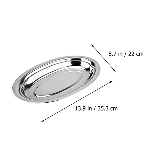 KOWMcp Dinner Plates Plate Serving Steel Stainless Platter Plates Tray Oval Fish Dish Dinner Metal Dessert Food Sushi Snack Steaming Fruit Platters
