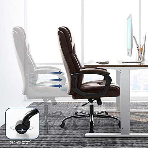 Executive Office Desk Chair Adjustable High Back Ergonomic Managerial Rolling Swivel Task Chair Computer PU Leather Home Office Desk Chairs with Lumbar Support, Brown