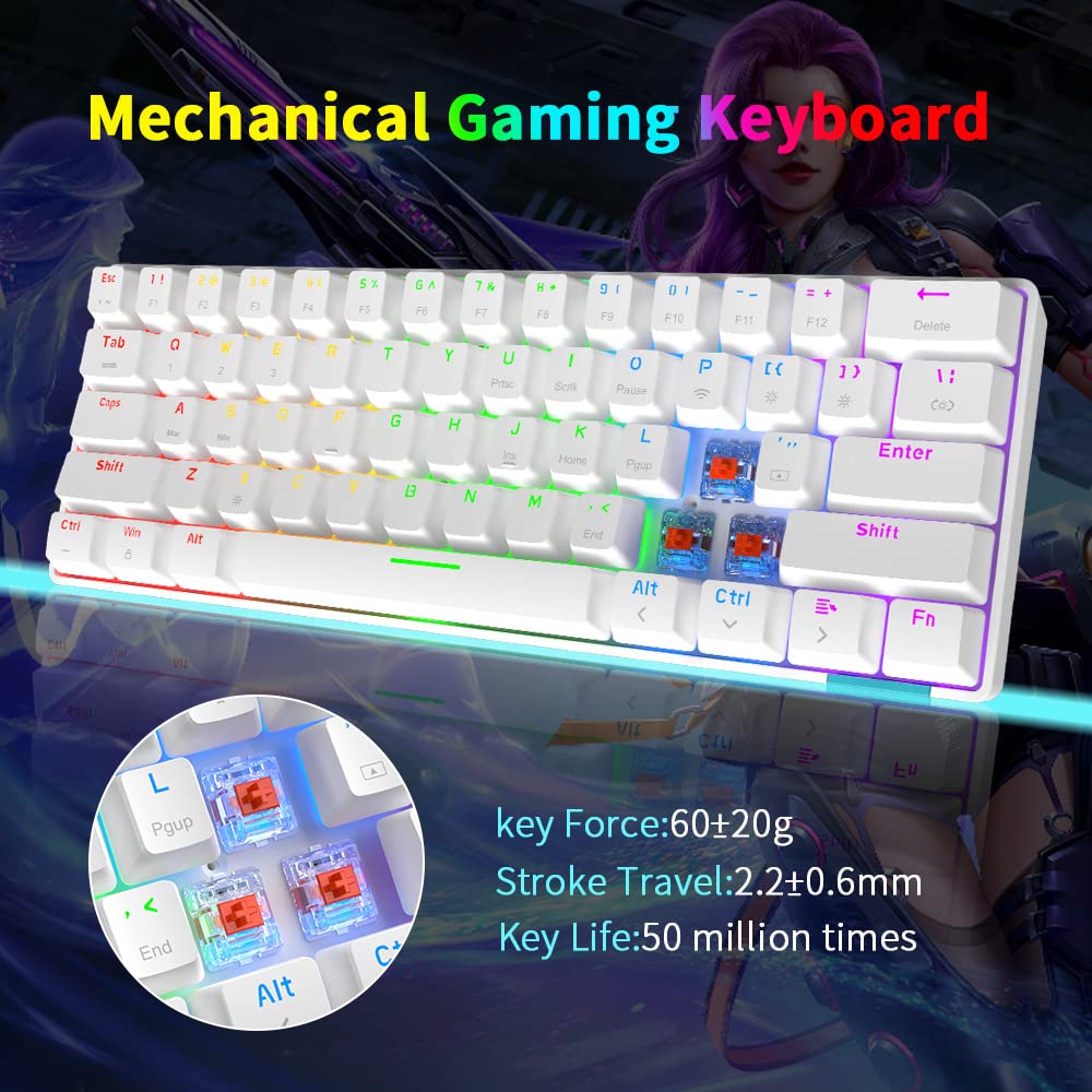 NACODEX STK61 2.4Ghz Wireless/Bluetooth/Wired 60% Mechanical Keyboard | 1000mAh Ultra Compact Rainbow Backlit Gaming Keyboard Wired Programmable for Win/Mac/PC Gamer