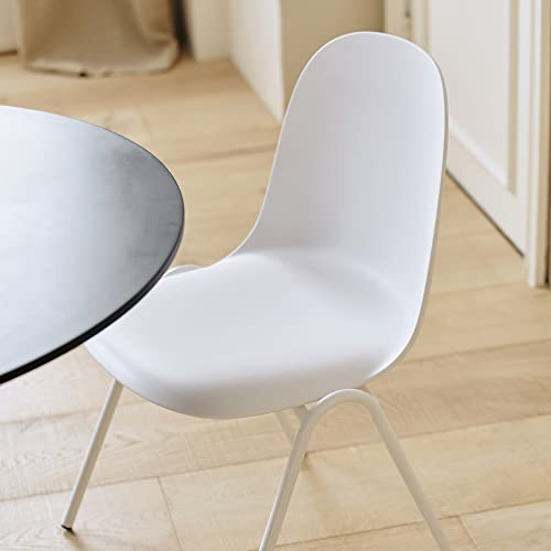 Roomnhome Stackable self-Assembly Plastic seat and Durable Steel Frame Kitchen, Dining, Bedroom Chair Set of 2(White)