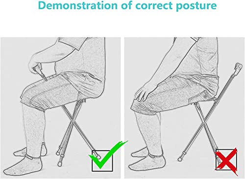 Walking Crutches Tripod Crutch Chair for Seniors Five Gears Height Adjustable Crutch Stool with Seat Large Double Arc Reinforcement Support Folding Cane for Men Women Lightweight Walking Aid