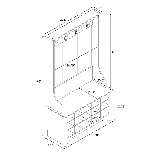 Prepac Hall Tree with Shoe Storage, Drifted Gray