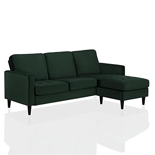 CosmoLiving Strummer Modern Reversible Sectional Couch Upholstered in Green Velvet Fabric with Floating Ottoman