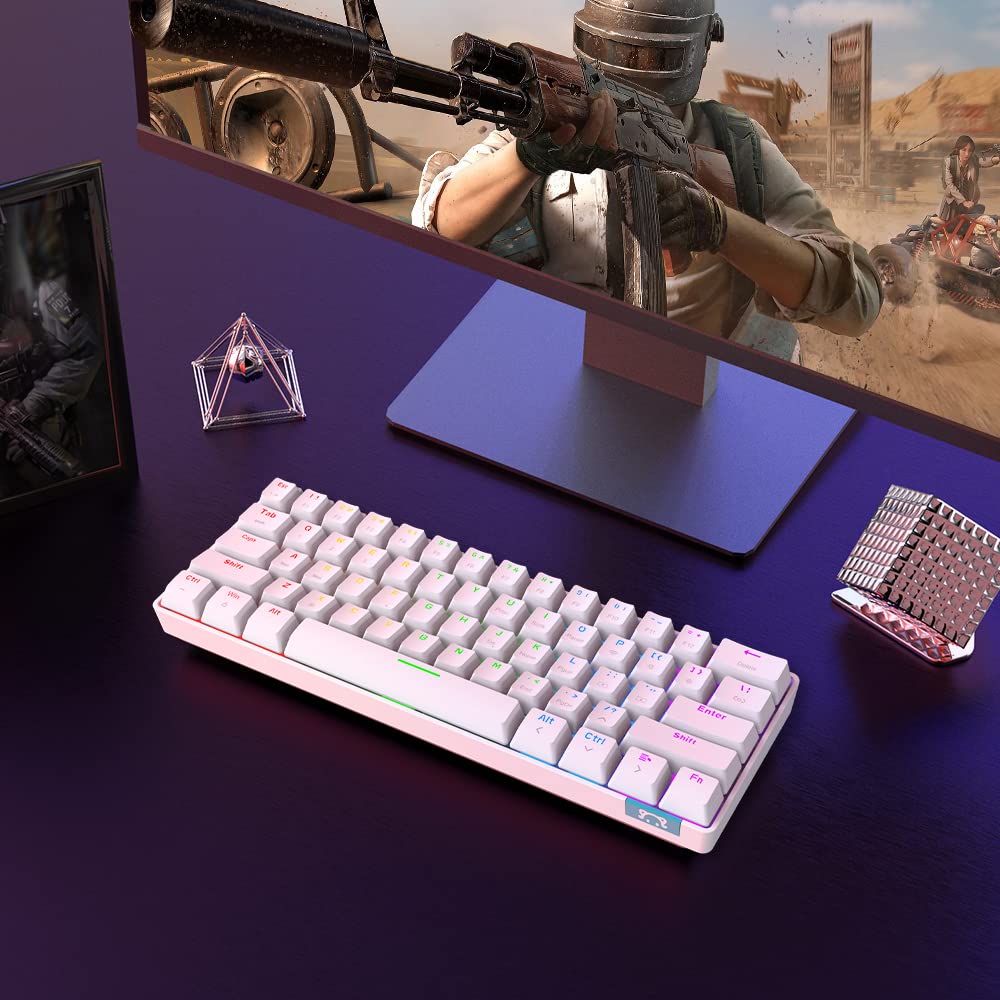 NACODEX STK61 2.4Ghz Wireless/Bluetooth/Wired 60% Mechanical Keyboard | 1000mAh Ultra Compact Rainbow Backlit Gaming Keyboard Wired Programmable for Win/Mac/PC Gamer
