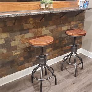 BOKKOLIK Set of 2 Industrial Bar Stool-Vintage Counter Dining Chair-Swivel Stools-Tall Height Adjustable 22-33"