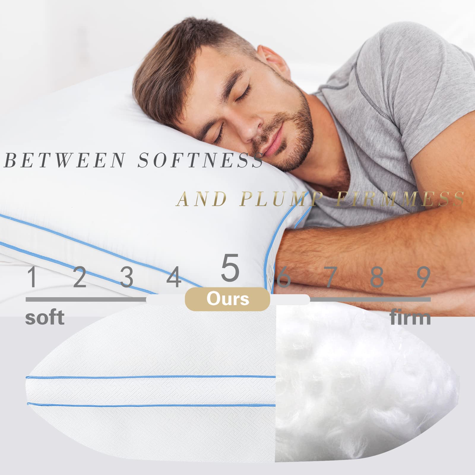 Bedufsar Bed Pillows for Sleeping, King Size Pillows Hotel Quality Set of 2, Firm and Supportive Gusseted Pillows for Side and Back Sleepers, Cooling Down Alternative Fluffy and Soft Pillow (20x34 in)