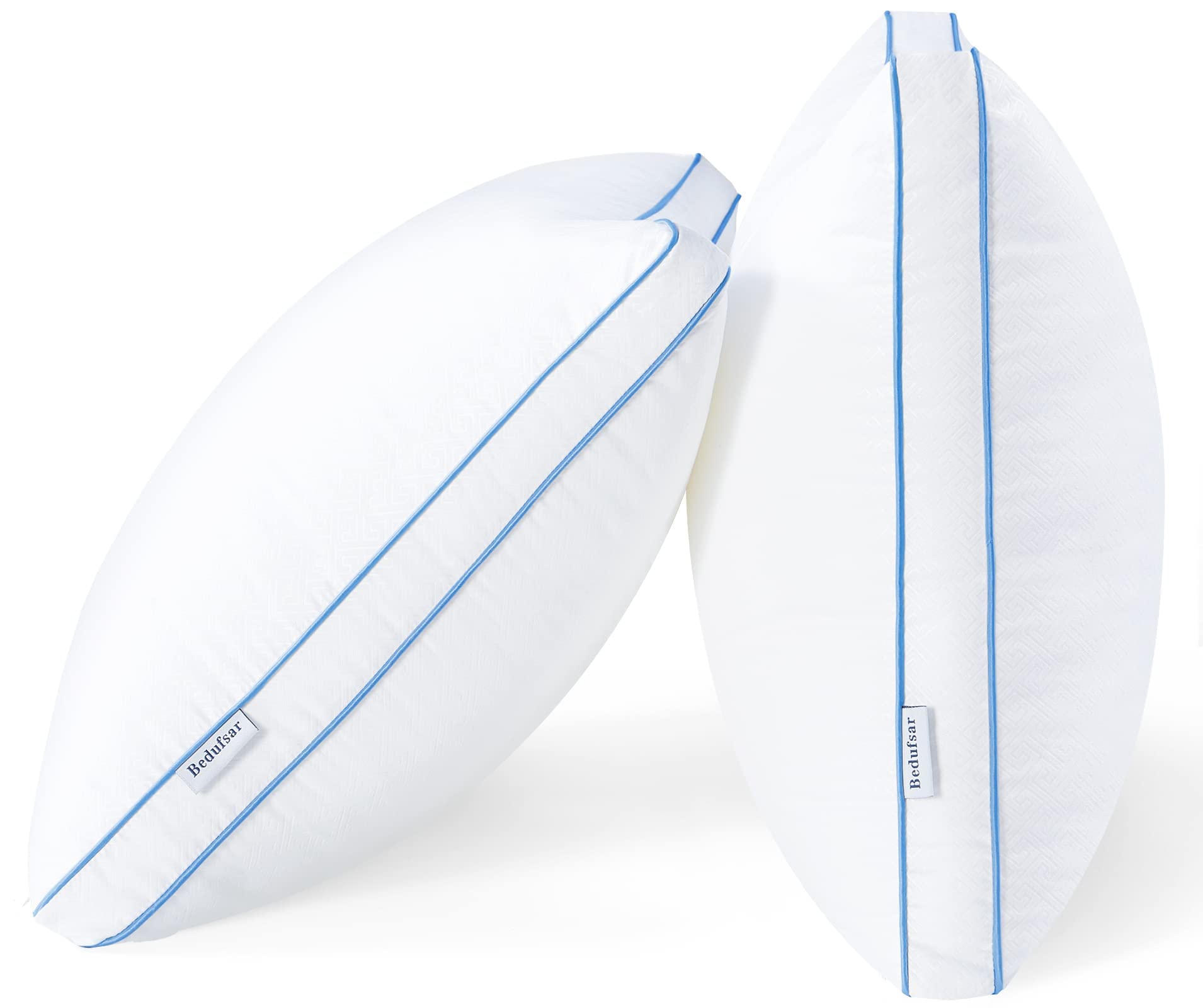 Bedufsar Bed Pillows for Sleeping, King Size Pillows Hotel Quality Set of 2, Firm and Supportive Gusseted Pillows for Side and Back Sleepers, Cooling Down Alternative Fluffy and Soft Pillow (20x34 in)
