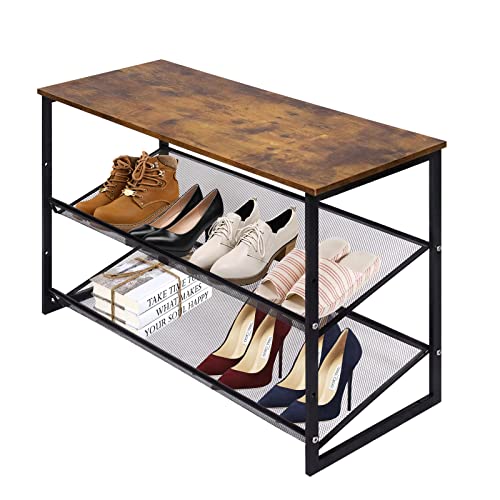 Garden 4 you 3-Tier Tilting Adjustable Freestanding Shoe Rack 6-Pairs 25.2 in Length for Durability and Stability for Entryways, Hallways, Closets, Dormitory Rooms, and Industries，Brown