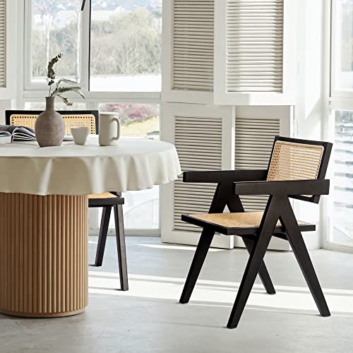 comfy to go Rattan Dining Chairs Set of 2, Kitchen Chairs Cane for Dining Room, Black