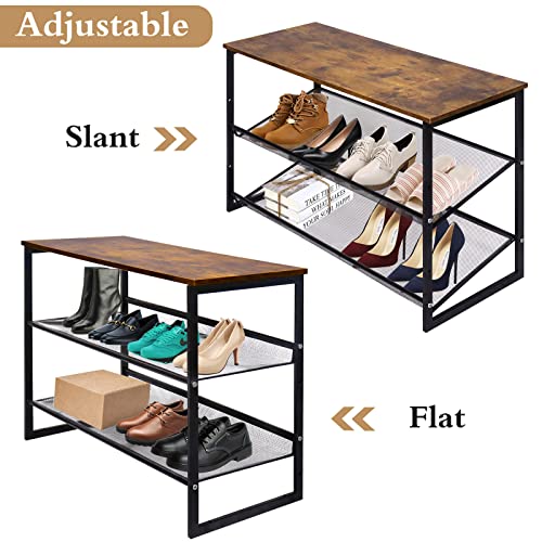 Garden 4 you 3-Tier Tilting Adjustable Freestanding Shoe Rack 6-Pairs 25.2 in Length for Durability and Stability for Entryways, Hallways, Closets, Dormitory Rooms, and Industries,Brown