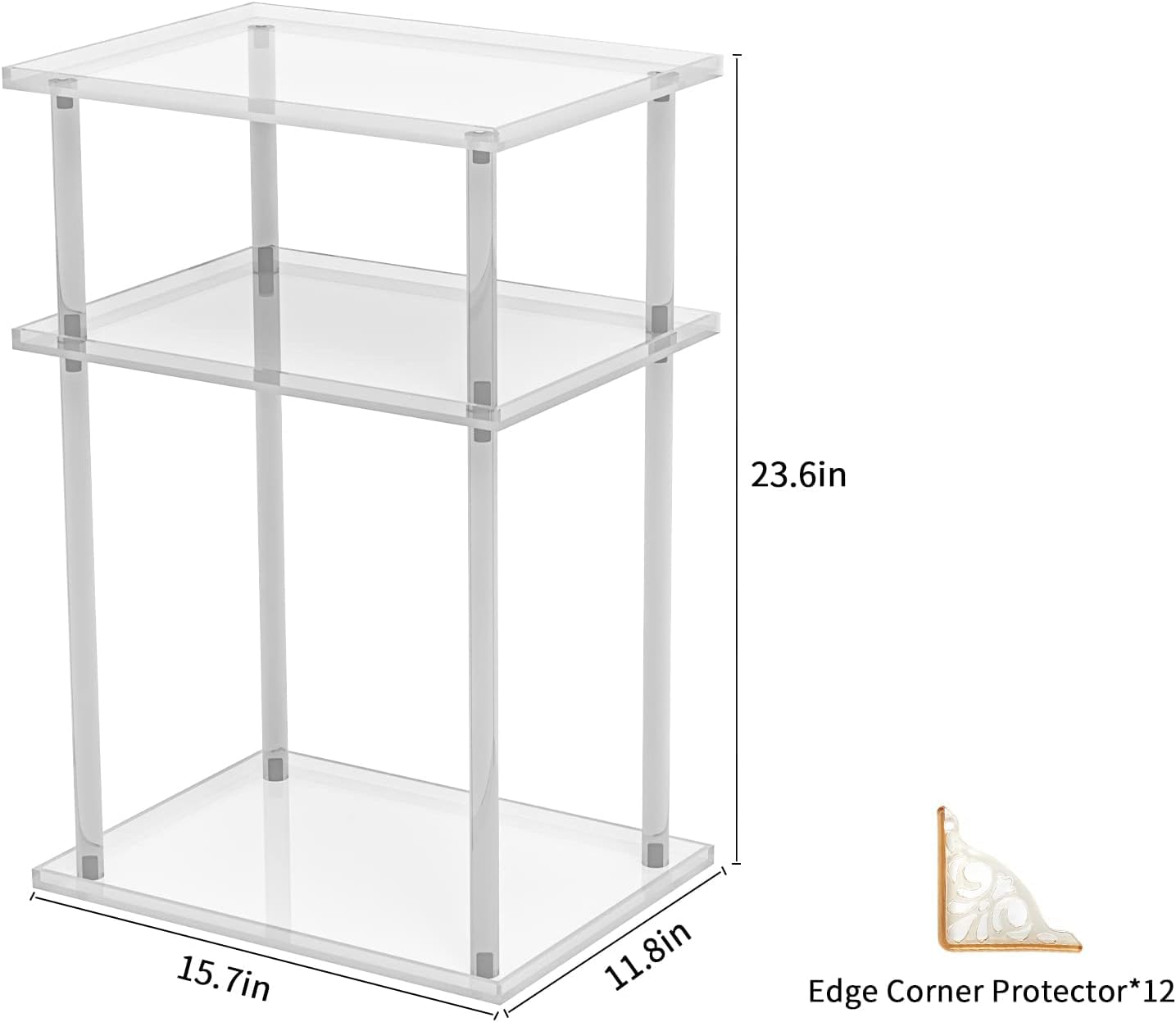 JAZORR Acrylic Side Table, 3 Tier Clear Nightstand, Clear End Table, Acrylic Tall Side Table, Small Place Transparent Furniture Decorative for Bedside Frame, Sofa, Living Room, Bedroom