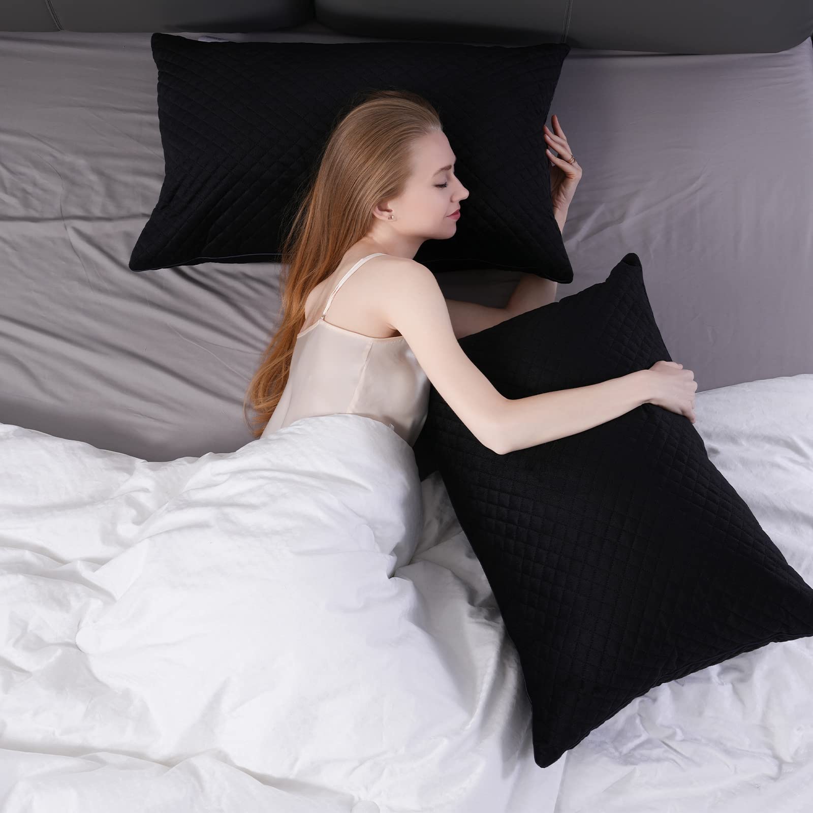 GOHOME Soft Pillows for Sleeping - Hotel Collection King Size Pillows 2 Pack for Side, Back and Stomach Sleepers, Velvet Bed Pillows with Adjustable Filling, Black 20"x36"