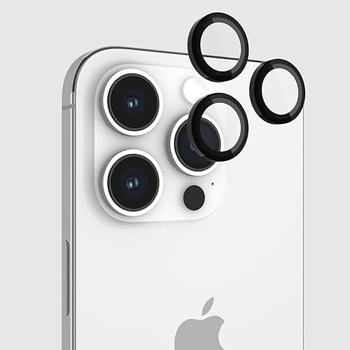Pelican Camera Lens Protector w/ Aluminum Rings for iPhone 15 Pro Max/iPhone 15 Pro - 9H Tempered Glass - Durable Anti-Scratch, Anti-Shatter, HD View w/Night Shoot, Case Friendly, Easy Install - Black