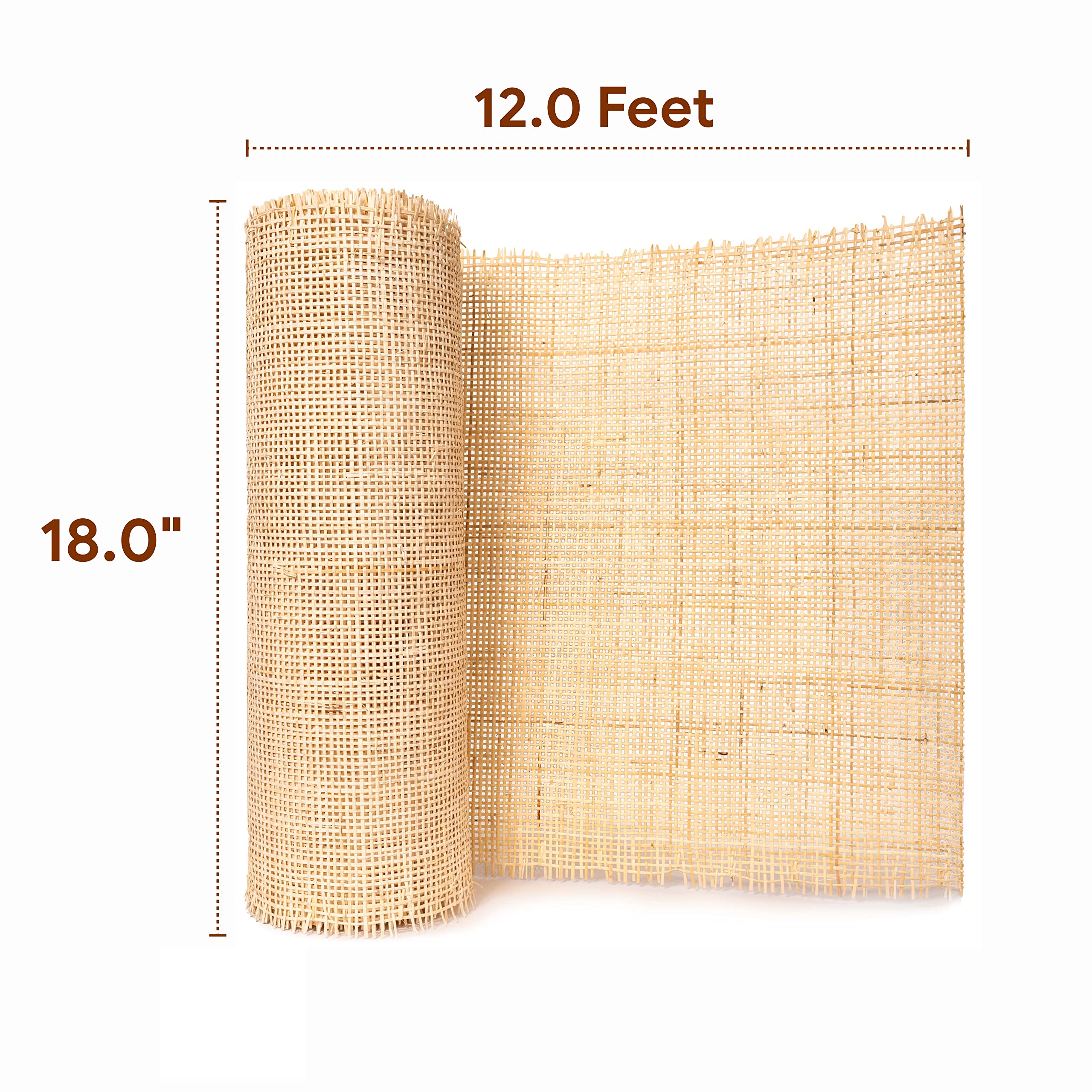 18" Width Square Rattan Cane Webbing Roll 12 Feet for Caning Projects Fine Radio Net Mesh Pre Woven Open Rattan Fabric Furniture Woven Rattan Sheet Crafts Chair Caning Supplies Wicker (12 Feet)