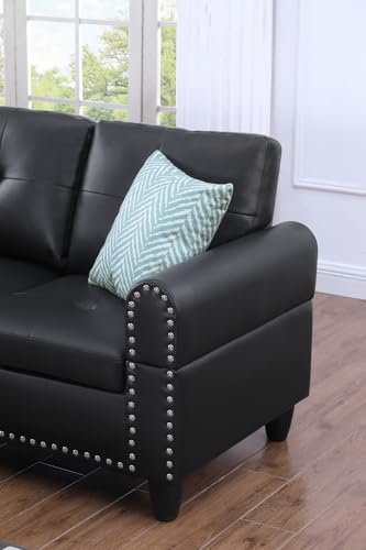 EMKK Modern Sectional Couches for Living Room, 101" L Shaped Upholstered Sofa with Chaise, Ottoman, 3-Piece Fabric Furniture Sets, Suitable for Large Space & Apartment, BlackOttoman