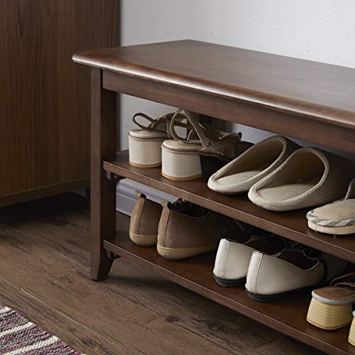 TinyTimes Shoe Bench, 3-Tier Wood Heavy Duty Shoe Rack Bench, Shoe Organizer Shelf, Ideal for Entryway, Living Room, Holds Up to 550 lbs -Drak Brown, 48"