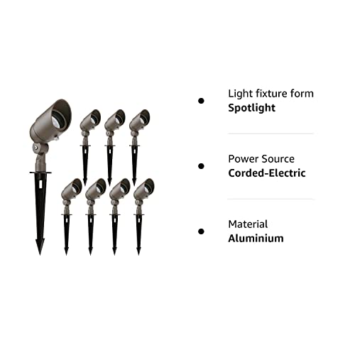 4W LED Landscape Lighting Landscape Lights Spotlights GL103-BZLED8 AC/DC 12V Low Voltage Warm White Waterproof for Driveway,Yard, Lawn,Patio,Walls,Trees,Flags,Outdoor Light (Bronze, 8 Pack)