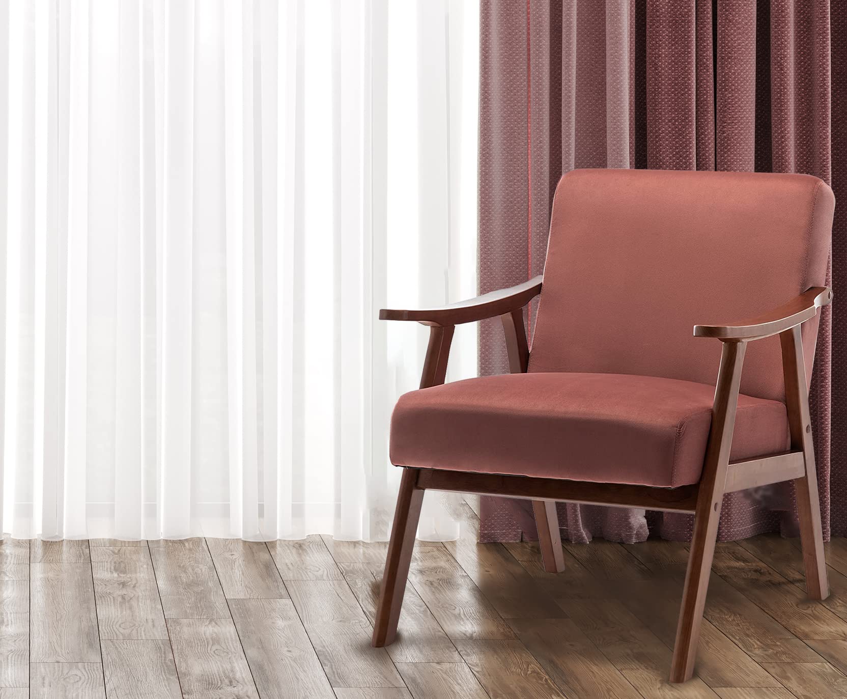 Container Furniture Direct Accent Chair with Microfiber Upholstery and Solid Wood Frame, Classic Mid-Century Modern Living Room Furniture for Extra Seating, 30.31" D x 26.37" W x 31.88" H, Rose