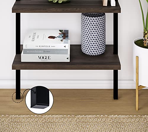 Nathan James Theo 5-Shelf Wood Modern Bookcase, Open Wall Mount Ladder Bookshelf with Industrial Metal Frame, Dark Brown Nutmeg/Black