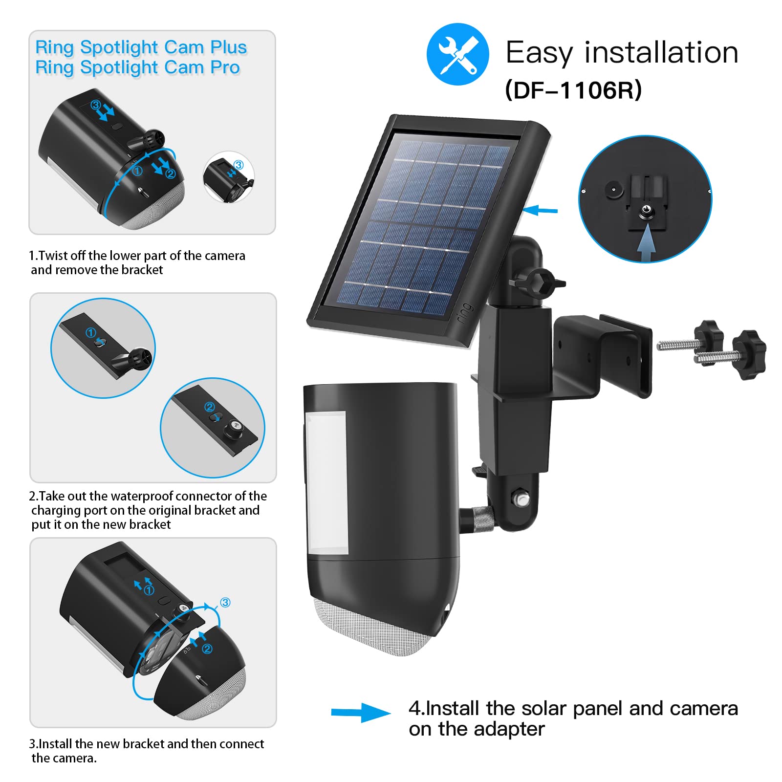 HOLACA 2-in-1 Weatherproof Gutter Mount for Stick Up Cam/Pro Solar Panel, Spotlight Cam Pro Battery and Stick Up Cam Plus Battery Outdoor Mount Accessories for Ring Solar Panel (Black)