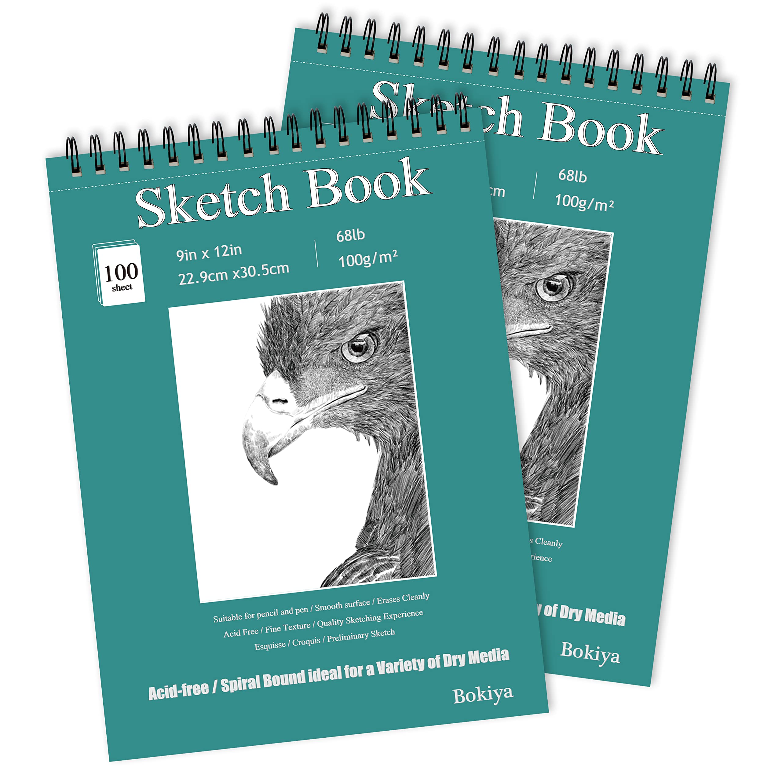 9x12 inches Sketch Book, 100 Sheets Top Spiral Bound Drawing Book Paper (68 lb/100gsm) Sketchbook Pad for Kid Adults Artist, Acid Free Art Paper for Colored Pencil Sketch Stick Marker Art