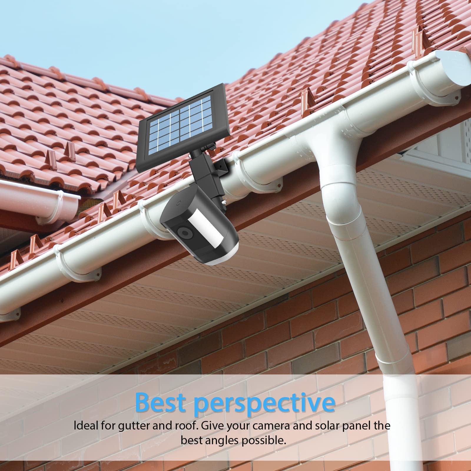 HOLACA 2-in-1 Weatherproof Gutter Mount for Stick Up Cam/Pro Solar Panel, Spotlight Cam Pro Battery and Stick Up Cam Plus Battery Outdoor Mount Accessories for Ring Solar Panel (Black)