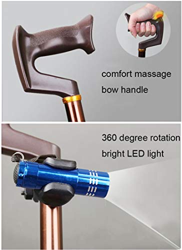 Heavy Duty Walking Cane with Folding Seat 440 lbs Capacity Adjustable Canes with Seats for Heavy Weight Thick Aluminum Alloy Cane Stool Seat Chairs (Brown with LED Light)