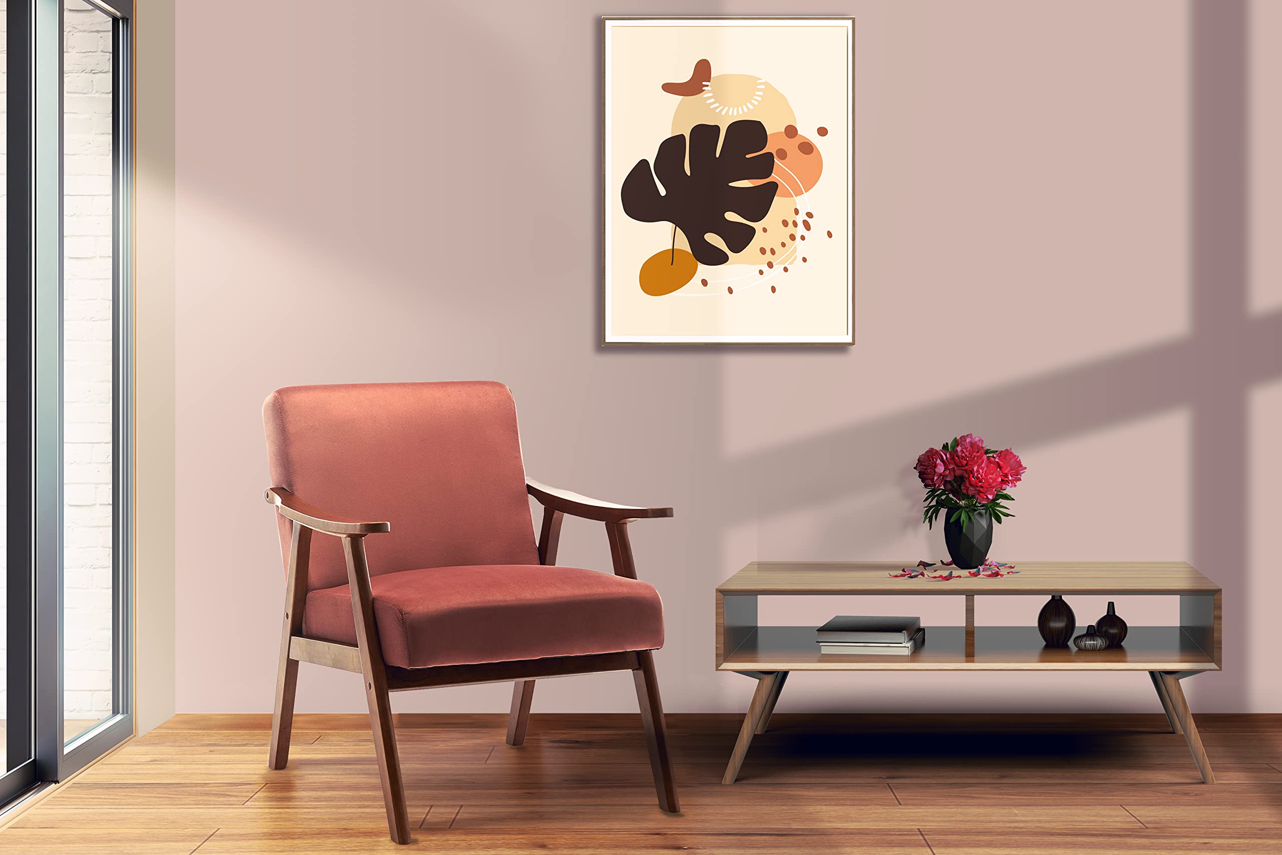 Container Furniture Direct Accent Chair with Microfiber Upholstery and Solid Wood Frame, Classic Mid-Century Modern Living Room Furniture for Extra Seating, 30.31" D x 26.37" W x 31.88" H, Rose
