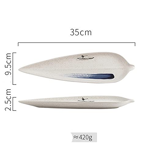 KOWMcp Dinner Plates Long Leaf Plate Leaf-Shaped Ceramic Plate Sushi Plate dim Sum Plate Restaurant Creative Plate Dish Flat Plate (Color : B)