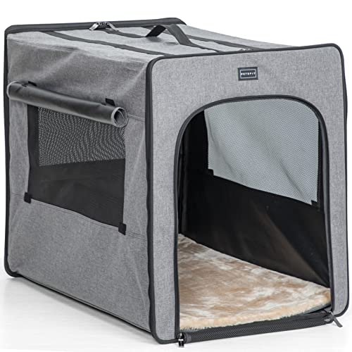 Petsfit Sturdy Wire Frame Soft Dog Crate, Collapsible for Travel (L: 31" x 21" x 26", Light Grey A)