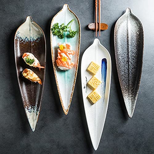 KOWMcp Dinner Plates Long Leaf Plate Leaf-Shaped Ceramic Plate Sushi Plate dim Sum Plate Restaurant Creative Plate Dish Flat Plate (Color : B)