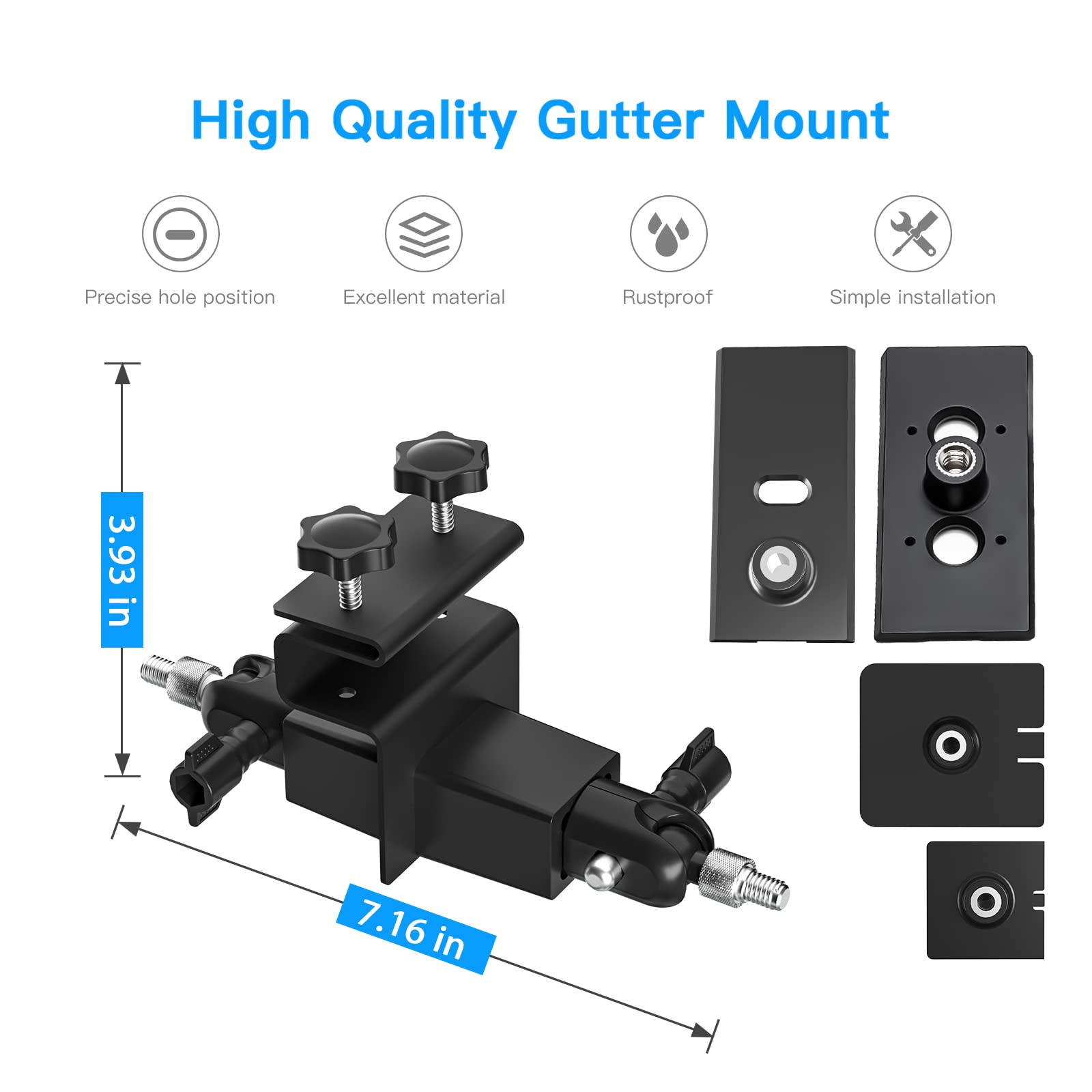 HOLACA 2-in-1 Weatherproof Gutter Mount for Stick Up Cam/Pro Solar Panel, Spotlight Cam Pro Battery and Stick Up Cam Plus Battery Outdoor Mount Accessories for Ring Solar Panel (Black)