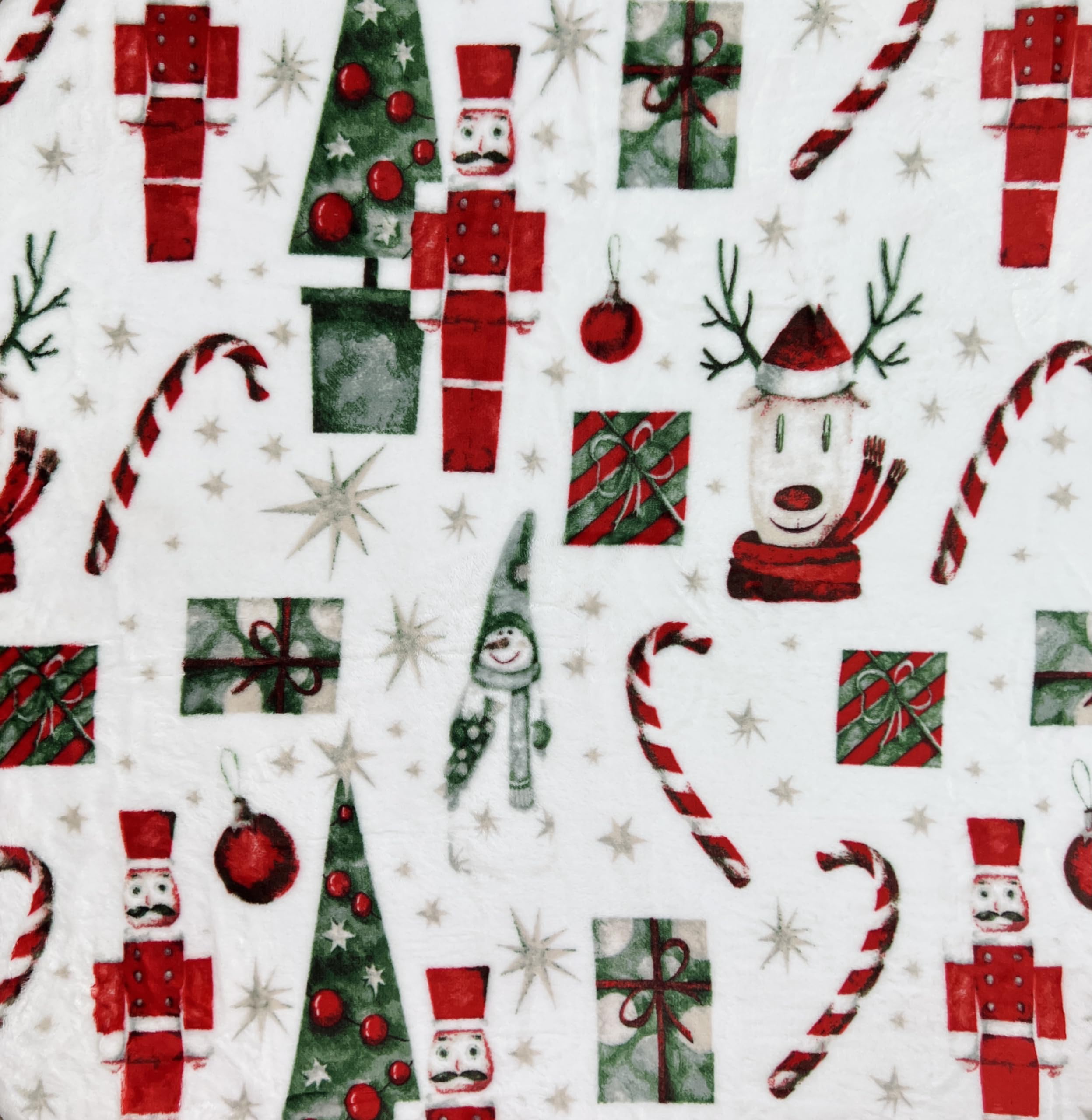 Serafina Home Christmas Holiday Throw Blanket: Velvelty Soft, Durable Fleece Accent for Bed or Couch (Nutcracker and Reindeer, 50 x 60 inches)