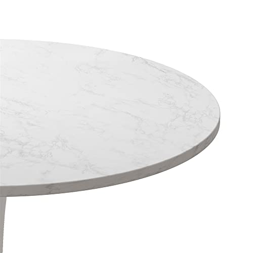 DKLGG 32" Modern Round Dining Table with Printed Marble Table Top, Metal Base Pedestal Table Tulip Table Kitchen Table for 2-4 Person for Small Space Home, End Table Leisure Coffee Table, Marble