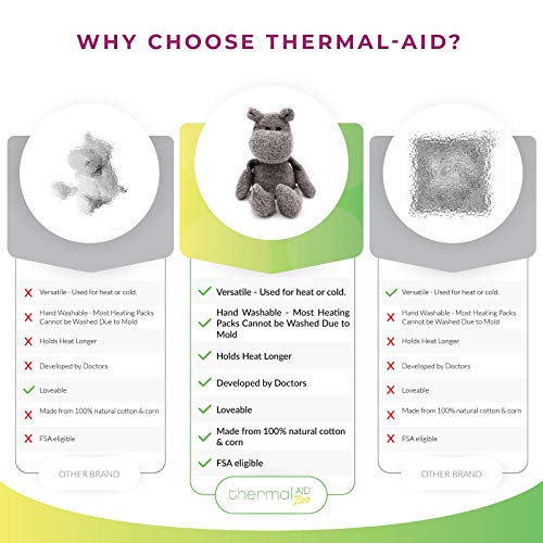 Thermal-Aid Zoo — Mini Happy The Hippo — Kids Hot and Cold Pain Relief Boo Boo Tool — Heating Pad Microwavable Stuffed Animal and Cooling Pad — Easy Wash, Natural Sleep Aid